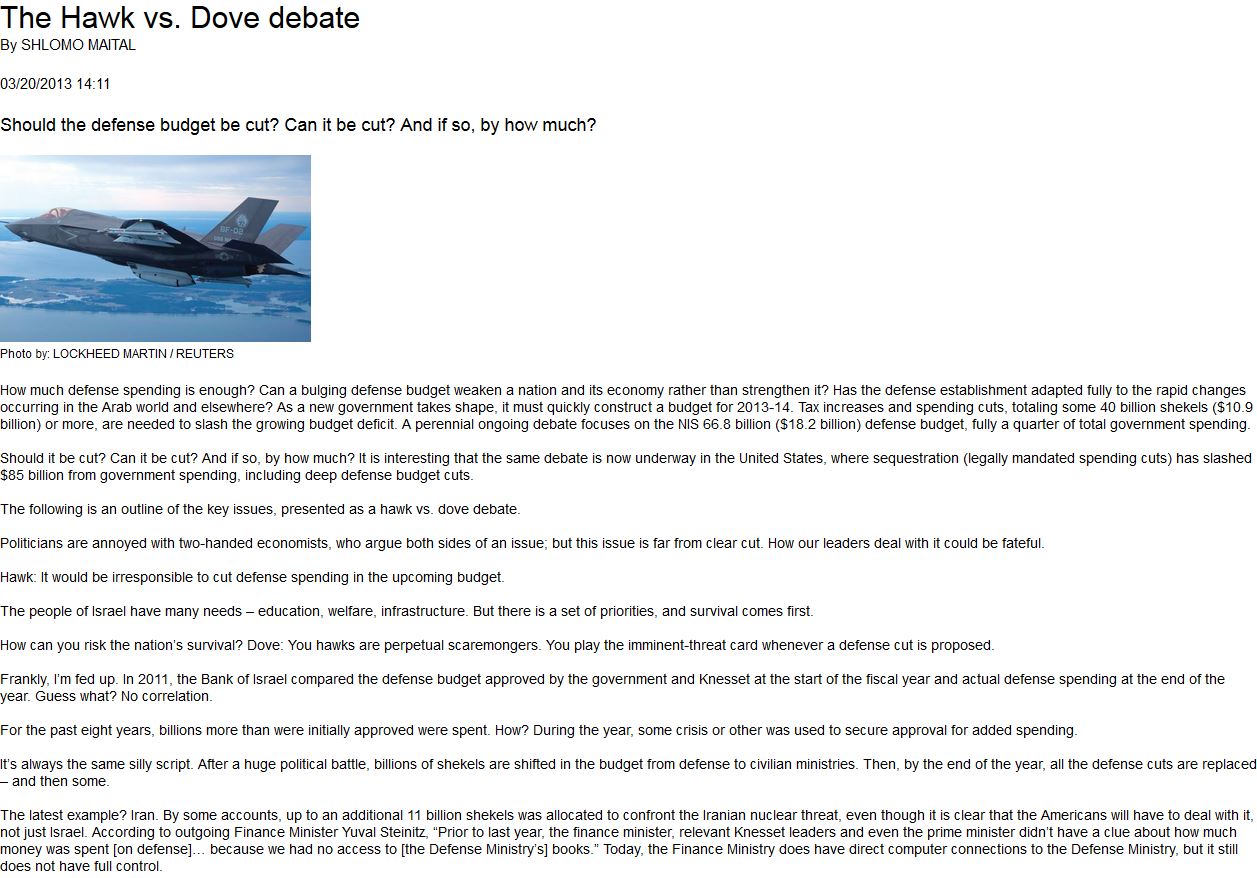 The Hawk vs. Dove debate - Samuel Neaman Institute